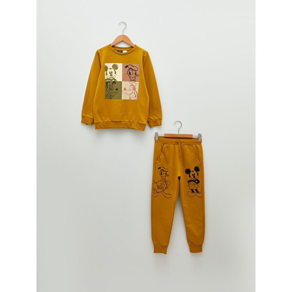 Bisiklet Yaka Disney Baskılı Uzun Kollu Erkek Çocuk Sweatshirt ve Eşofman Altı