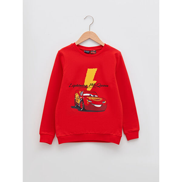 Bisiklet Yaka Arabalar Baskılı Uzun Kollu Erkek Çocuk Sweatshirt