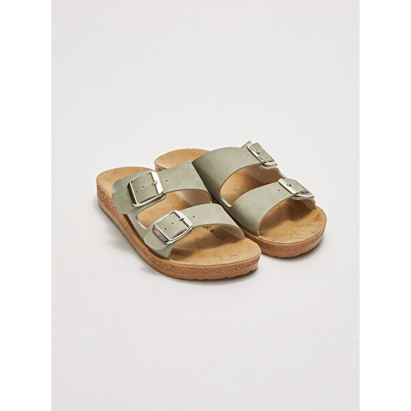 Çift Bantlı Toka Detaylı Kadın Terlik