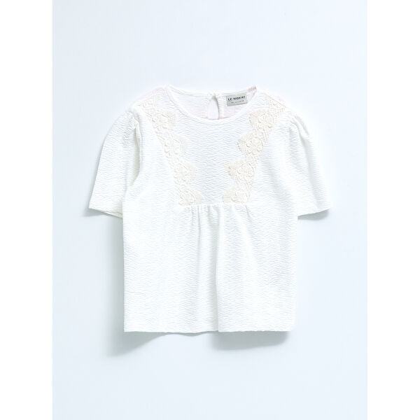 Bisiklet Yaka Dantel Detaylı Kısa Kollu Kız Çocuk Bluz