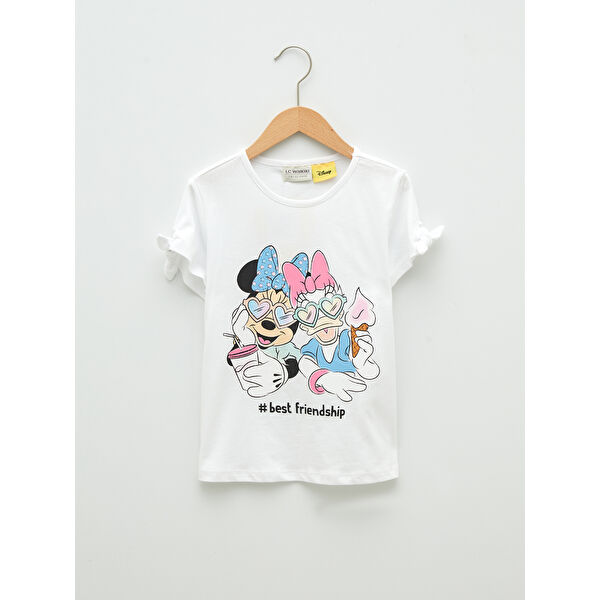 Bisiklet Yaka Minnie Mouse Baskılı Kısa Kollu Kız Çocuk Tişört Bisiklet Yaka Minnie Mouse Baskılı Kısa Kollu Kız Çocuk Tişört