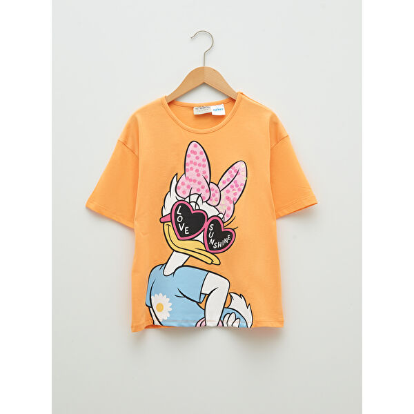 Bisiklet Yaka Daisy Duck Baskılı Kısa Kollu Pamuklu Kız Çocuk Tişört Bisiklet Yaka Daisy Duck Baskılı Kısa Kollu Pamuklu Kız Çocuk Tişört
