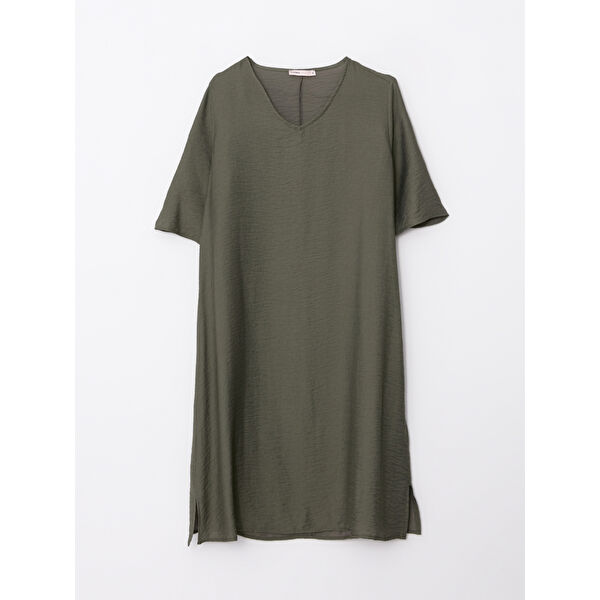 LCW GRACE V Yaka Düz Kısa Kollu A Kesim Kadın Elbise