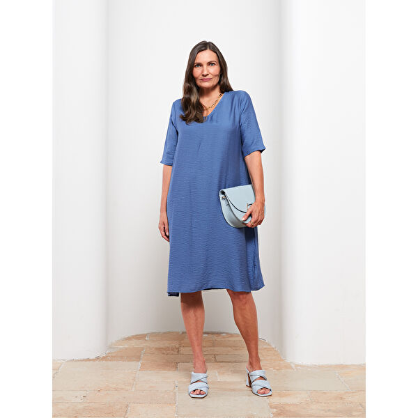 LCW GRACE V Yaka Düz Kısa Kollu A Kesim Kadın Elbise