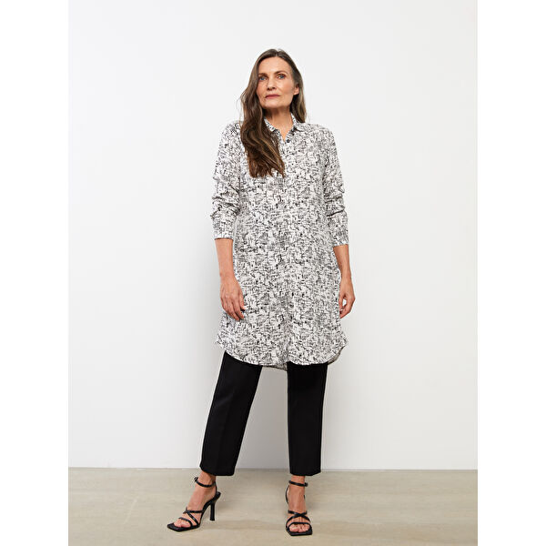 LCW GRACE Gömlek Yaka Desenli Uzun Kollu Viskon Kadın Tunik