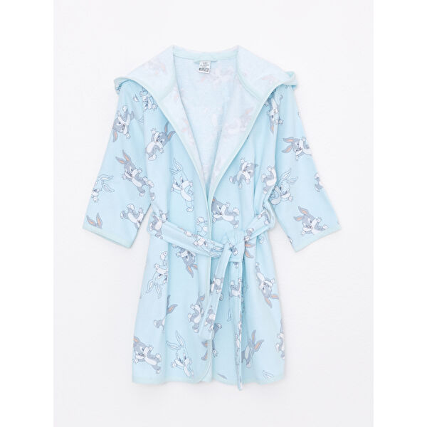 Kapüşonlu Bugs Bunny Baskılı Erkek Bebek Bornoz Kapüşonlu Bugs Bunny Baskılı Erkek Bebek Bornoz