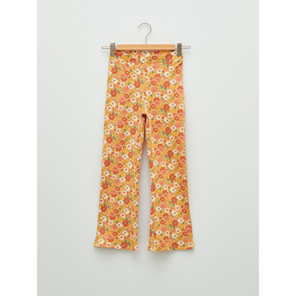 Beli Lastikli Baskılı Pamuklu Geniş Paça Kız Çocuk Tayt