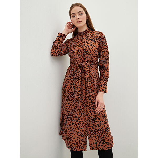 MODEST Gömlek Yaka Desenli Uzun Kollu Kadın Tunik