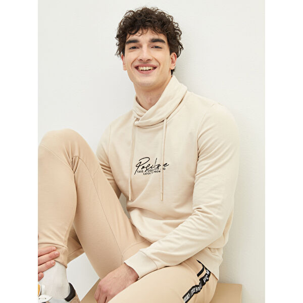 Keşiş Yaka Uzun Kollu Baskılı Erkek Sweatshirt