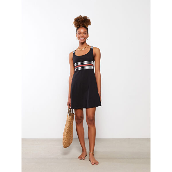 U Yaka Çizgili Askılı Kadın Tesettür Mayo