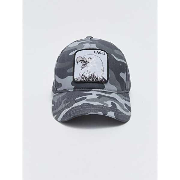 Kamuflaj Desenli Etiket Baskılı Erkek Kep Şapka