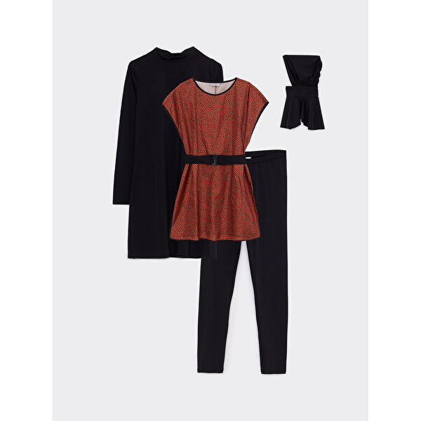 LCW DREAM Dik Yaka Desenli Uzun Kollu Kadın Tesettür Mayo Takımı