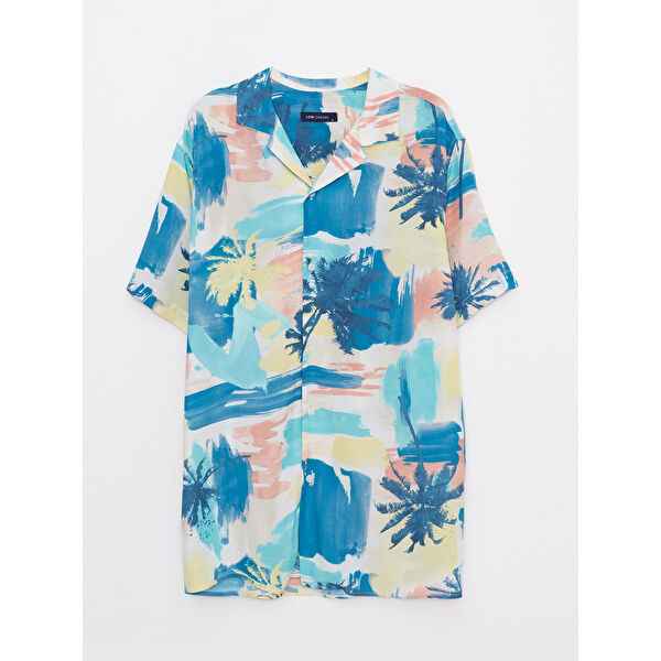 LCW CASUAL Regular Fit Resort Yaka Kısa Kollu Desenli Viskon Erkek Gömlek