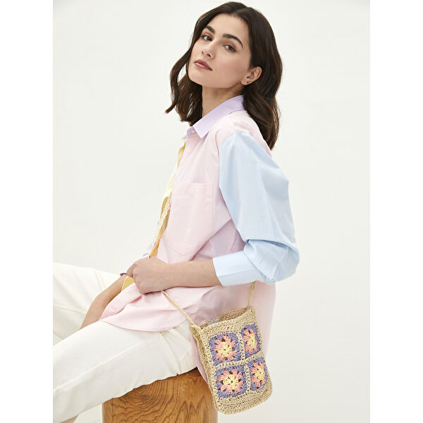 Renkli Kadın Hasır Çapraz Çanta