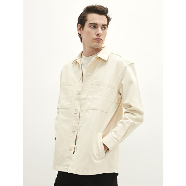 LCW CASUAL Regular Fit Uzun Kollu Gabardin Erkek Gömlek Ceket