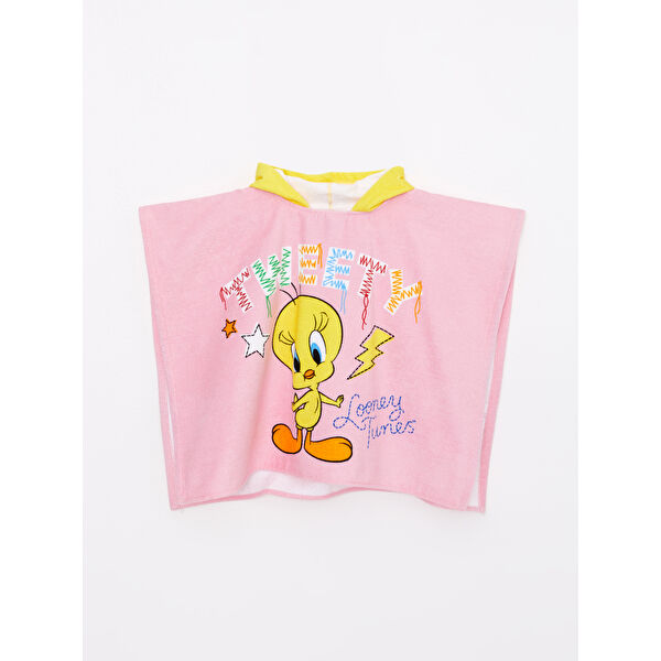 Tweety Lisanslı Kız Çocuk Kadife Panço Plaj Havlusu Tweety Lisanslı Kız Çocuk Kadife Panço Plaj Havlusu