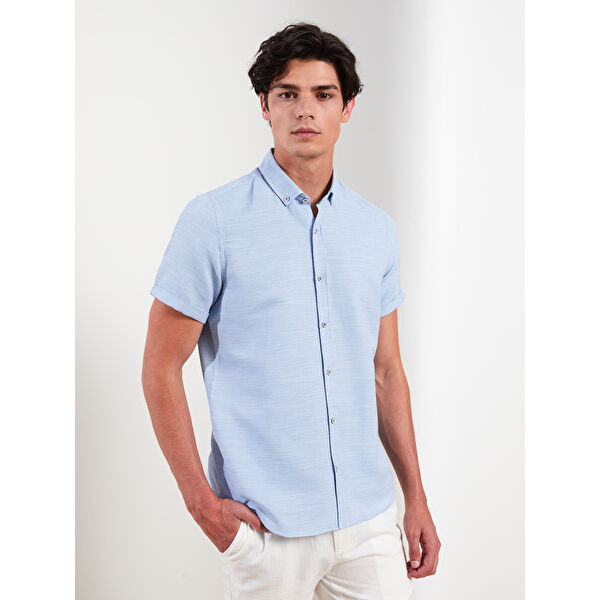 Slim Fit Kısa Kollu Armürlü Erkek Gömlek Slim Fit Kısa Kollu Armürlü Erkek Gömlek