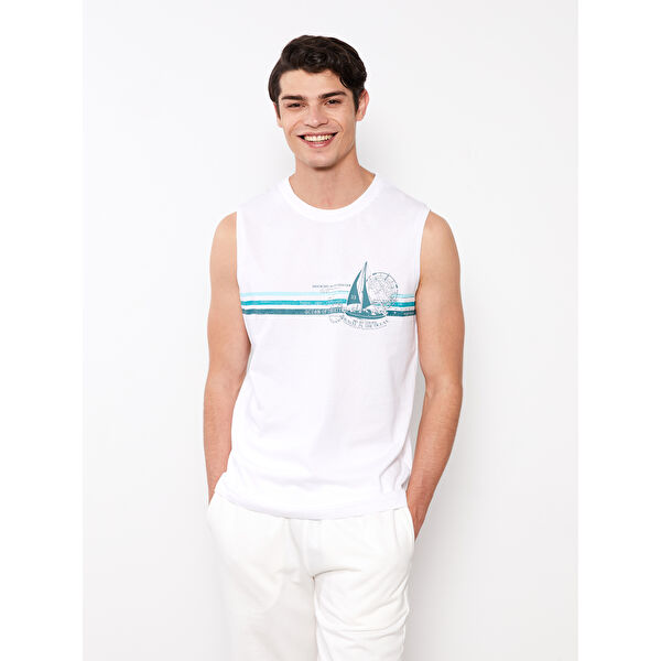 Bisiklet Yaka Kolsuz Baskılı Erkek Atlet