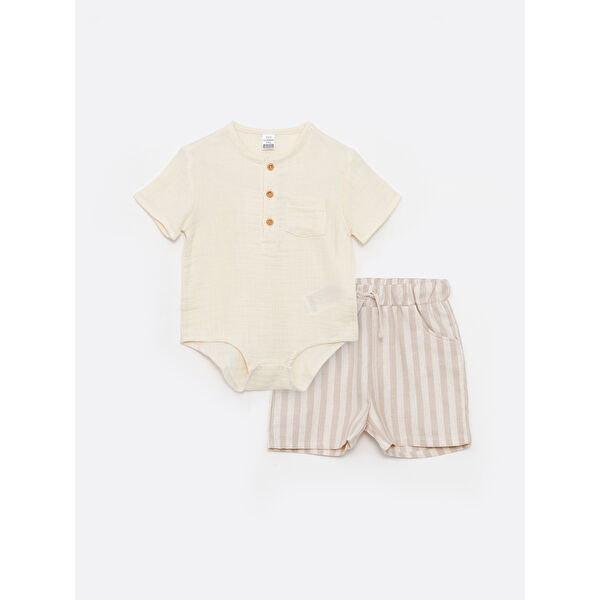 Bisiklet Yaka Kısa Kollu Erkek Bebek Çıtçıtlı Body ve Şort 2'li Takım Bisiklet Yaka Kısa Kollu Erkek Bebek Çıtçıtlı Body ve Şort 2'li Takım