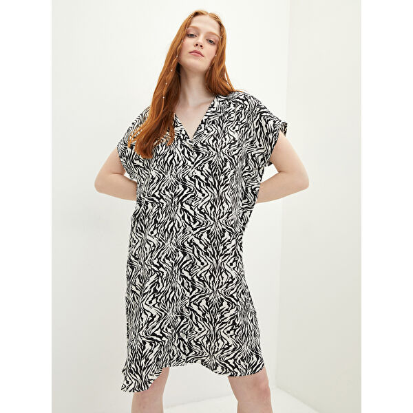 LCW DREAM Gömlek Yaka Desenli Kısa Kollu Vual Kumaş Kadın Plaj Elbisesi LCW DREAM Gömlek Yaka Desenli Kısa Kollu Vual Kumaş Kadın Plaj Elbisesi