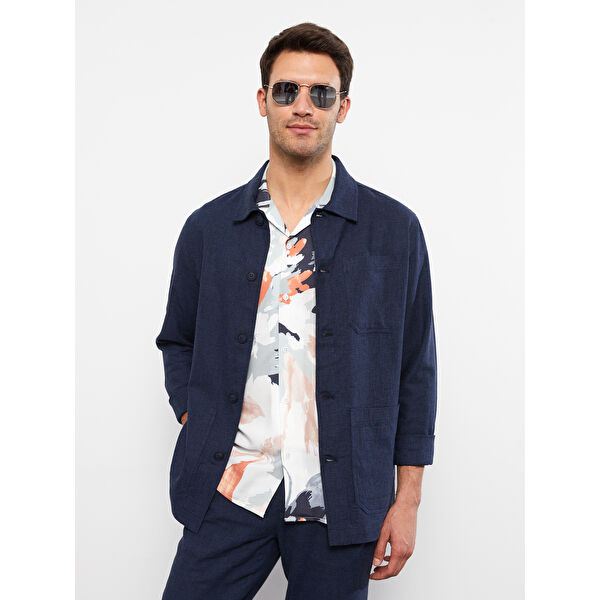 LCW VISION Slim Fit Gömlek Yaka Keten Erkek Mont