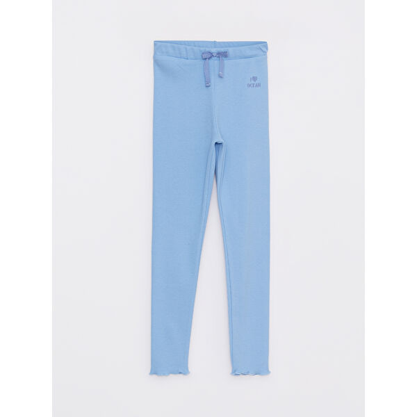 Beli Lastikli Nakış Detaylı Pamuklu Kız Çocuk Tayt