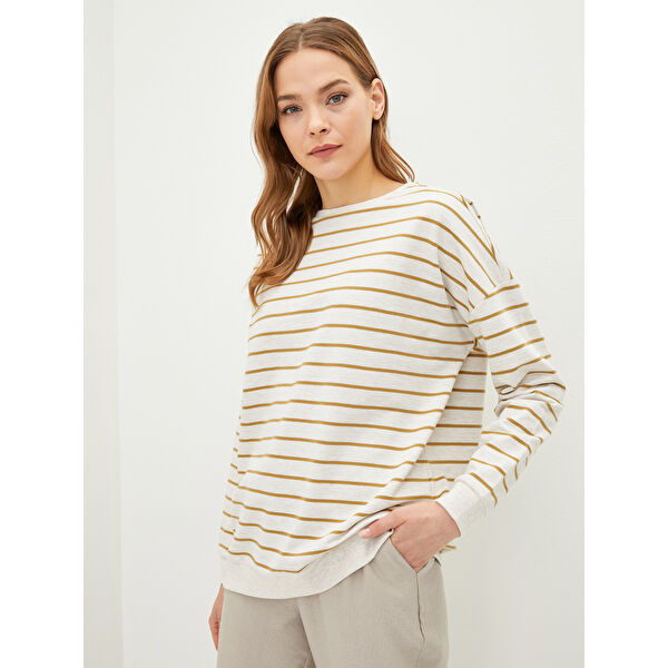LCW BASIC Bisiklet Yaka Çizgili Uzun Kollu Oversize Kadın Sweatshirt