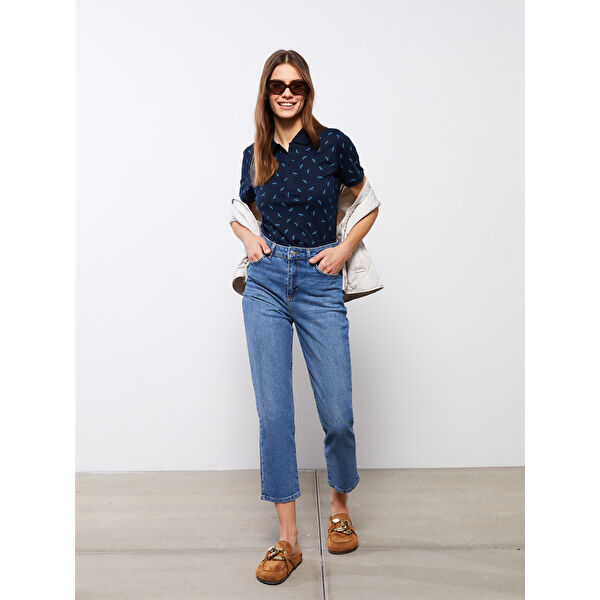 Polo Yaka Puantiyeli Kısa Kollu Pamuklu Kadın Tişört