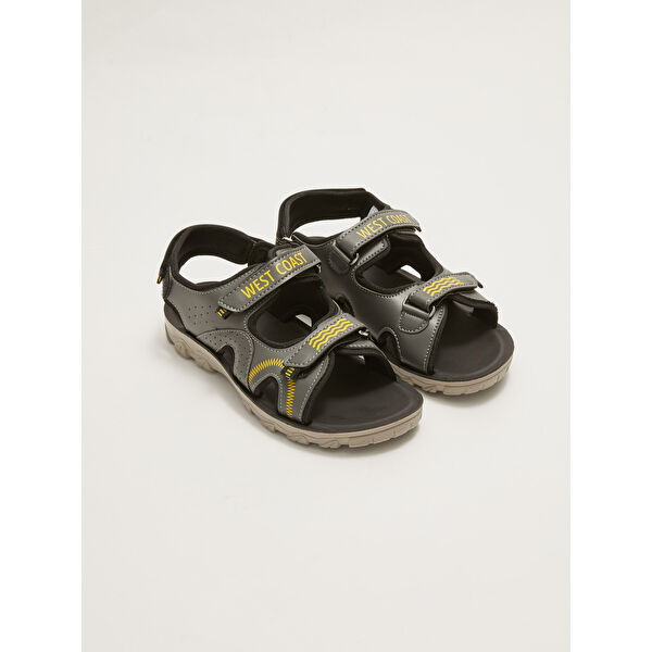 Baskılı Çift Bantlı Cırt Cırtlı Erkek Çocuk Sandalet