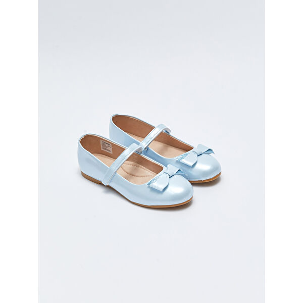 Parlak Deri Görünümlü Fiyonk Detaylı Cırt Cırtlı Kız Çocuk Babet