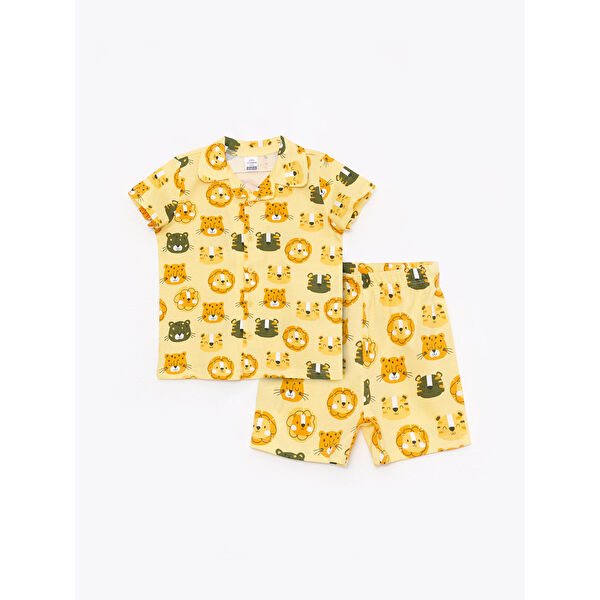 Polo Yaka Kısa Kollu Baskılı Erkek Bebek Pijama Takım 2'li