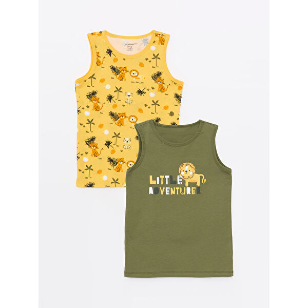 Bisiklet Yaka Baskılı Erkek Bebek Atlet 2'li