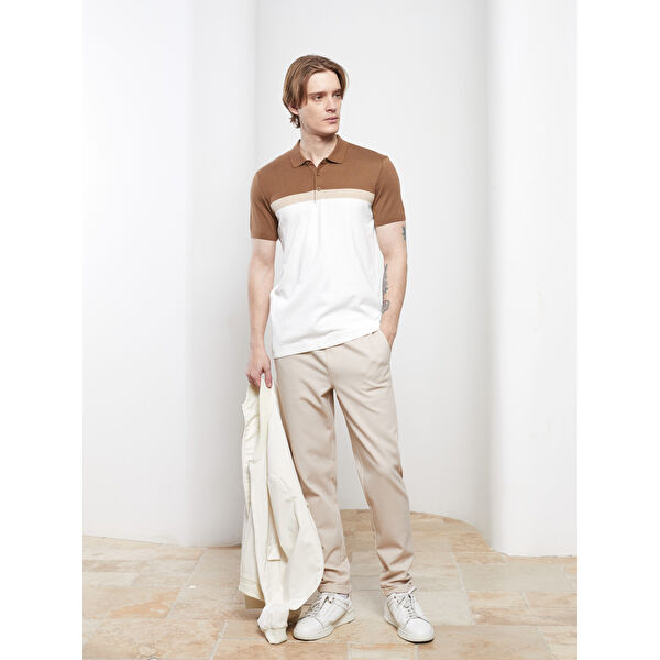 Polo Yaka Kısa Kollu Renk Bloklu Erkek Kazak Polo Yaka Kısa Kollu Renk Bloklu Erkek Kazak