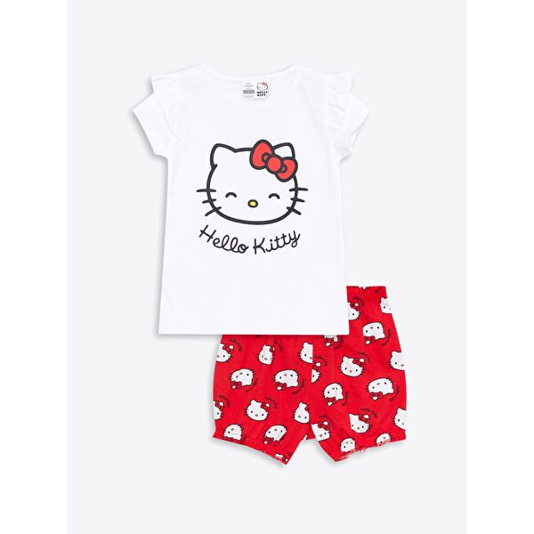 Bisiklet Yaka Kısa Kollu Hello Kitty Baskılı Pamuklu Kız Bebek Pijama Takımı 2'li Bisiklet Yaka Kısa Kollu Hello Kitty Baskılı Pamuklu Kız Bebek Pijama Takımı 2'li