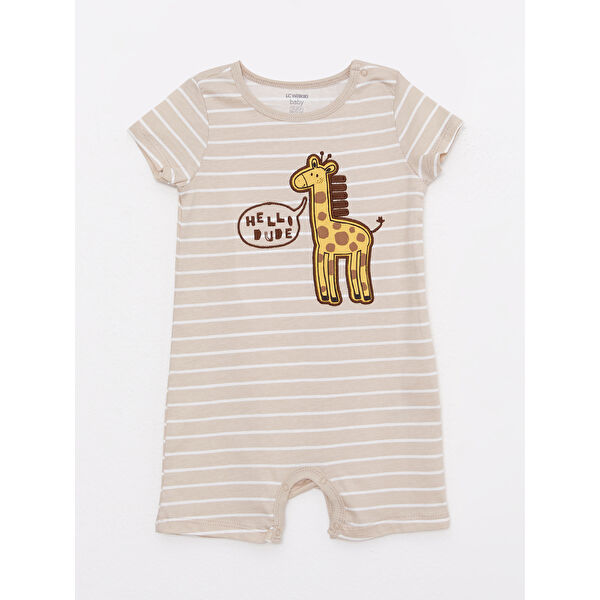 Bisiklet Yaka Kısa Kollu Nakış Detaylı Erkek Bebek Tulum