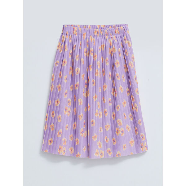 Beli Lastikli Desenli Pileli Kız Çocuk Etek