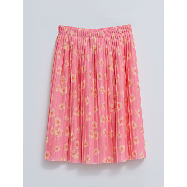 Beli Lastikli Desenli Pileli Kız Çocuk Etek