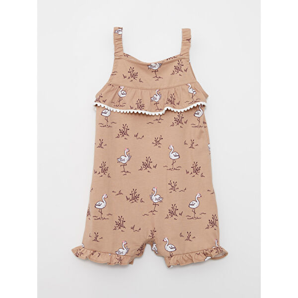 Kare Yaka Askılı Baskılı Kız Bebek Tulum Kare Yaka Askılı Baskılı Kız Bebek Tulum