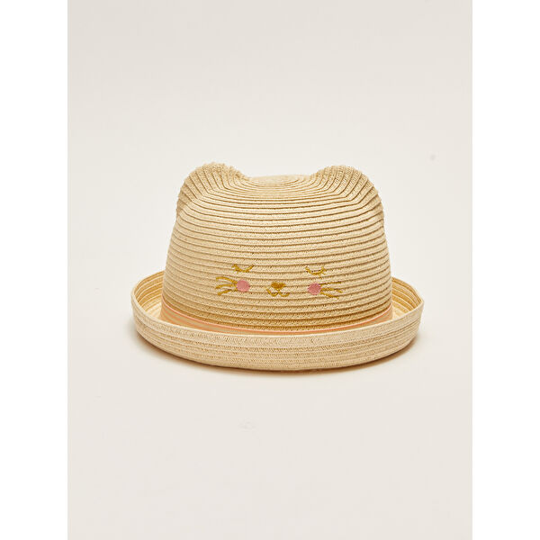 Nakış Detaylı Kız Bebek Hasır Şapka