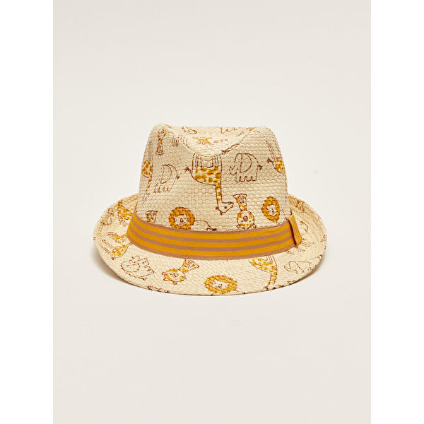 Baskılı Erkek Bebek Hasır Şapka Baskılı Erkek Bebek Hasır Şapka