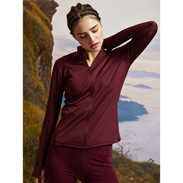 Dik Yaka Baskılı Uzun Kollu Kadın Outdoor Hırka