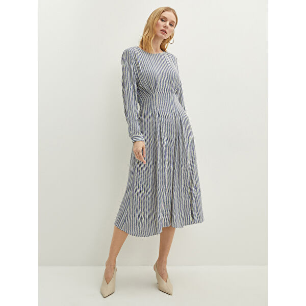 LCW CLASSIC Bisiklet Yaka Puantiyeli Uzun Kollu Viskon Kadın Elbise