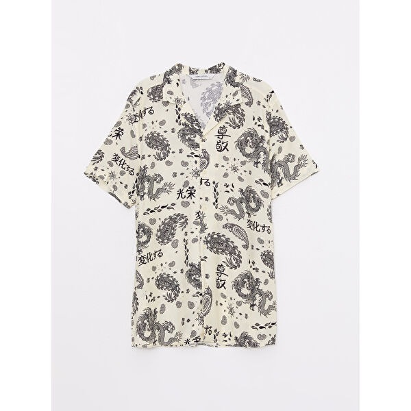 LCW CASUAL Regular Fit Resort Yaka Kısa Kollu Desenli Viskon Erkek Gömlek