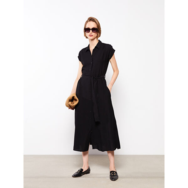 LCW CLASSIC Önden Düğme Kapamalı Düz Kısa Kollu Kadın Gömlek Elbise