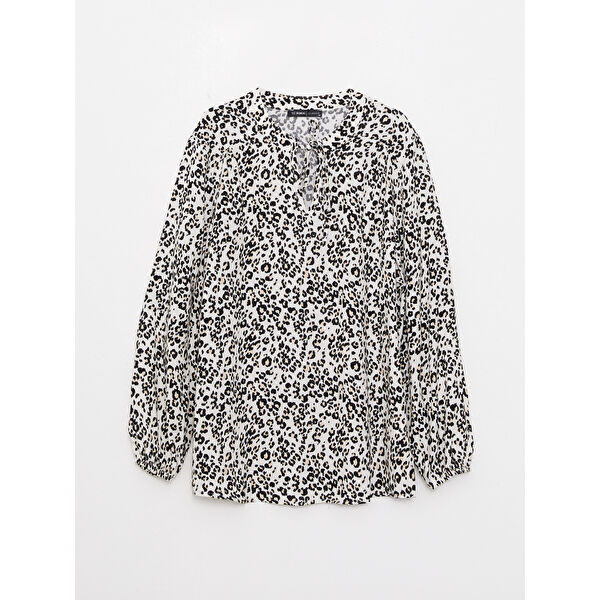 Bağlamalı Yaka Çiçekli Uzun Kollu Viskon Kadın Bluz