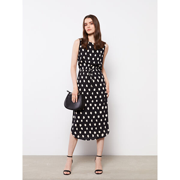 LCW CLASSIC Bisiklet Yaka Desenli Kolsuz Viskon Kadın Elbise