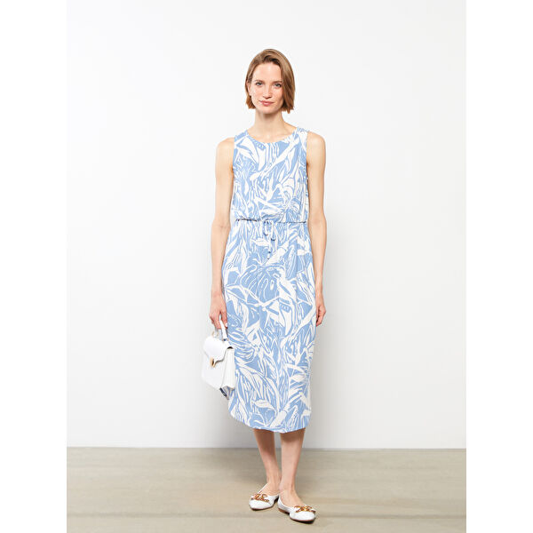 LCW CLASSIC Bisiklet Yaka Desenli Kolsuz Viskon Kadın Elbise