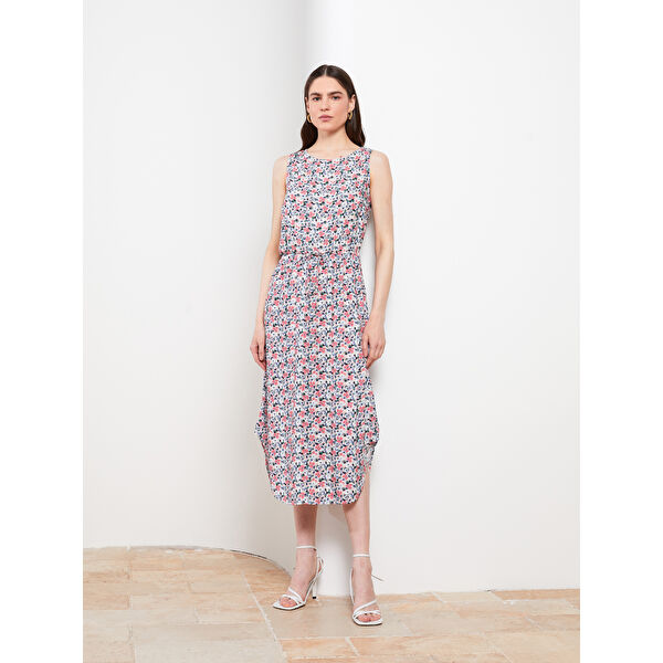 Bisiklet Yaka Desenli Kolsuz Viskon Kadın Elbise Bisiklet Yaka Desenli Kolsuz Viskon Kadın Elbise