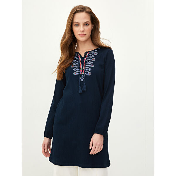 LCW CLASSIC Bağlamalı Yaka Nakışlı Uzun Kollu Kadın Tunik