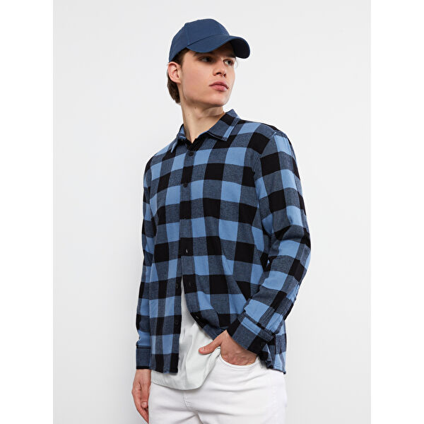 LCW CASUAL Regular Fit Uzun Kollu Ekose Gabardin Erkek Gömlek